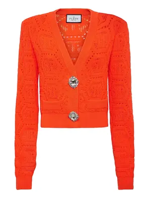 Philipp Plein Patterned Intarsia Knit Cardigan - Orange