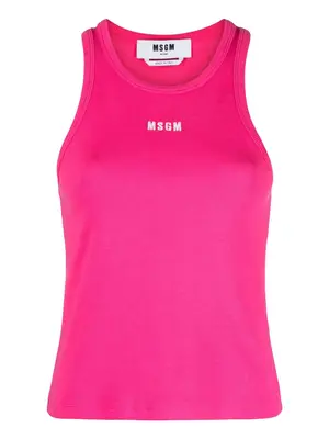 MSGM Embroidered-logo Ribbed Tank Top - Pink