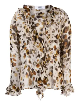 MSGM Abstract-print Chiffon Blouse - Neutrals