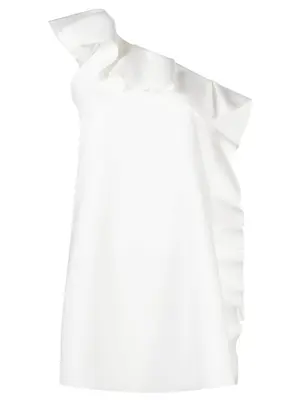MSGM Ruffle-trim Asymmetric Mini Dress - White