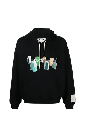 MSGM Slogan-print Organic-cotton Hoodie - Black