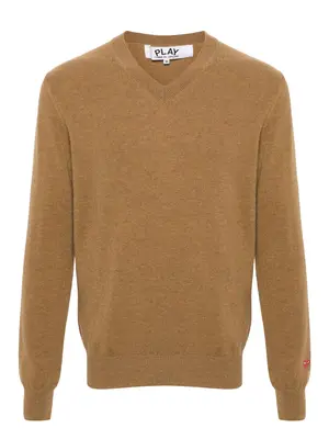 Play Comme Des Garcon Logo-appliqué Wool Jumper - Brown