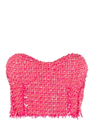 Patrizia Pepe Frayed Tweed Bustier Top - Pink