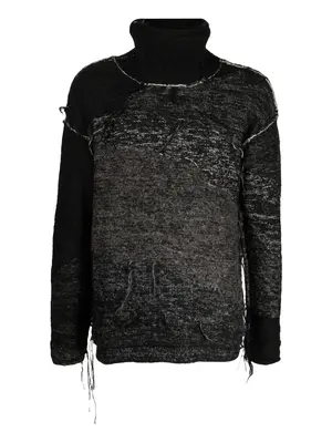THE VIRIDI-ANNE High-neck Distressed Cardigan - Black