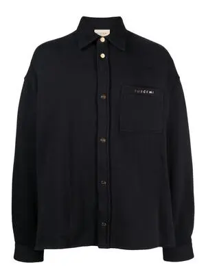 Buscemi Logo-plaque Cotton Shirt - Blue