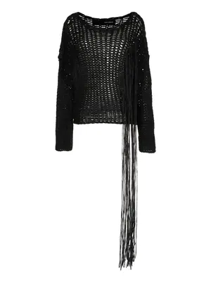 Isabel Benenato Open-knit Fringed Jumper - Black