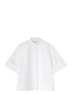 JIL SANDER Band-collar Cotton Poplin Shirt - White