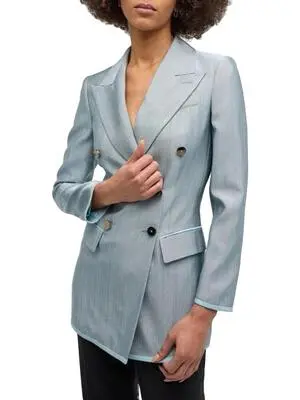 Giorgio Armani Textured Double-breasted Blazer - Sage