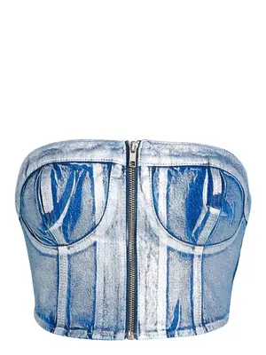 Karl Lagerfeld Appliqué Denim Bustier Top - Blue