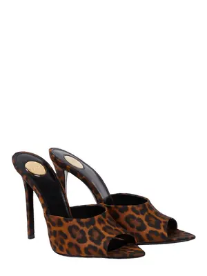 Saint Laurent Saint Laurent Goldie 110 Leopard-Print Mules Brown