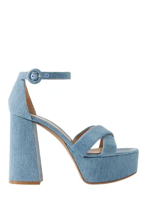 GIANVITO ROSSI Sheridan 110 Denim Platform Sandals - Blue