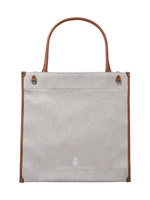 Brunello Cucinelli Leather-trimmed Canvas Tote - Gray