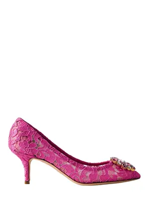Dolce & Gabbana Crystal-embellished Lace Pumps - Pink