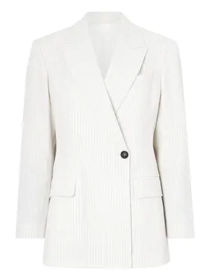 Brunello Cucinelli Pinstriped Linen-blend Blazer - White