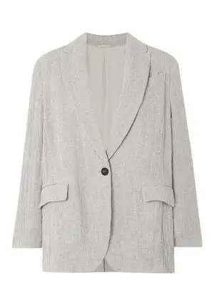 Brunello Cucinelli Crinkled Linen-blend Blazer - Gray