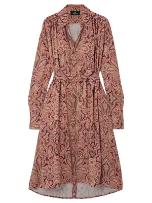 Etro Asymmetric Belted Paisley-print Woven Midi Shirt Dress - Pink