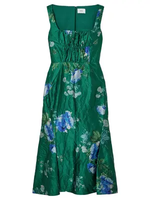 Erdem Erdem Gathered Floral-print Crinkled-satin Midi Dress Blue