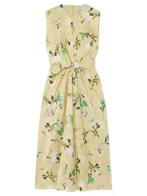 Erdem Gathered Floral-print Crinkled-satin Midi Dress - Yellow