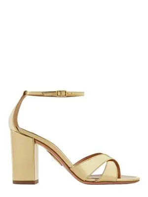 AQUAZZURA Divine 85 Mirrored-leather Sandals - Gold