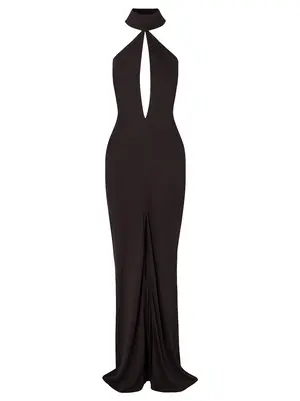 TOM FORD Cutout Gathered Jersey Halterneck Gown - Brown
