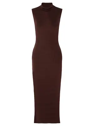 Gauge81 Flora Metallic Cotton-blend Jersey Turtleneck Midi Dress - Brown