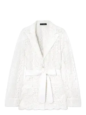 Dolce & Gabbana Belted Lace Jacket - White