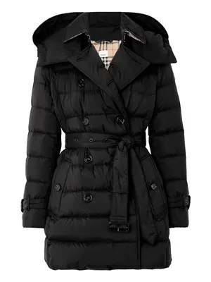 Burberry Hooded Belted Double-breasted Quilted Shell Down Coat - Black