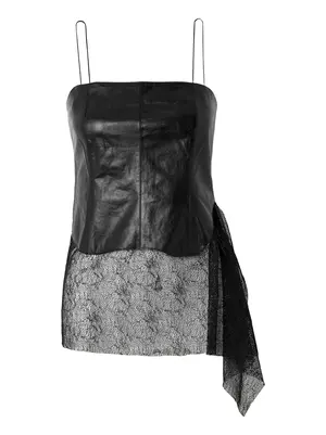 Helmut Lang Lace-trimmed Asymmetric Leather Top - Black