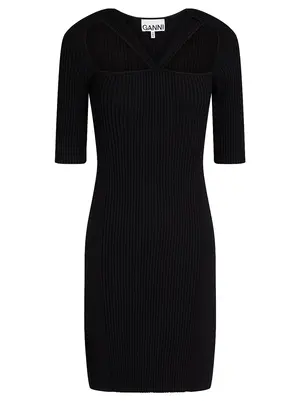 GANNI Cutout Ribbed-knit Mini Dress - Black