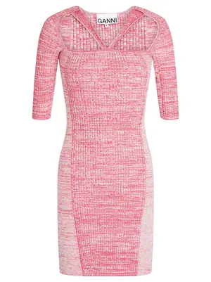 GANNI Cutout Ribbed-knit Mini Dress - Fuchsia