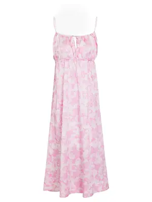 GANNI Tie-detailed Printed Silk-blend Satin Midi Dress - Bubblegum