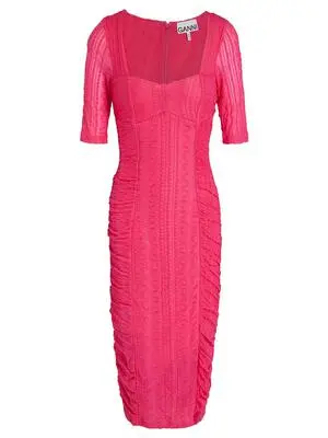 GANNI Ruched Jacquard-knit Dress - Fuchsia