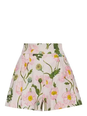 OSCAR DE LA RENTA Poppy-Print Cloqué Shorts