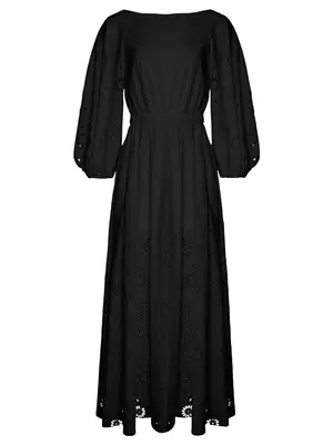 Carolina Herrera Eyelet Puff-sleeve Midi Dress - Black