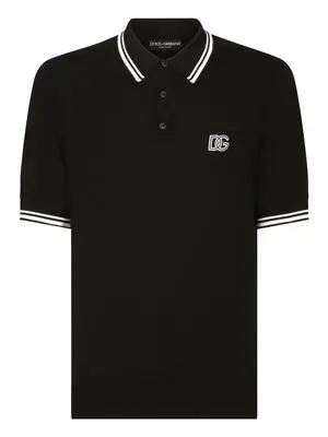 Dolce & Gabbana Logo-embroidered Stripe-detail Polo Shirt - Black