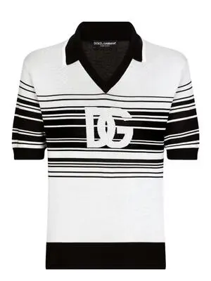 Dolce & Gabbana Stripe-print Silk Polo Shirt - White