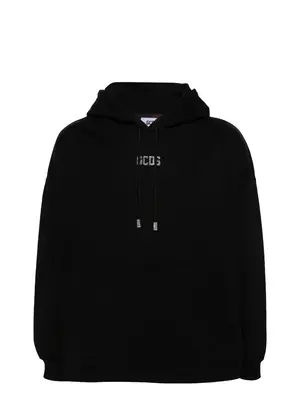 Gcds Crystal-embellished-logo Cotton Hoodie - Black
