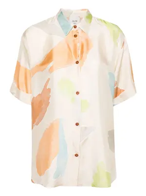 ALYSI Abstract-print Silk Shirt - Neutrals