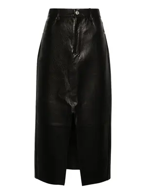 FRAME Panelled Leather Midi Skirt - Black