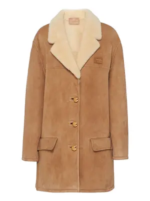 Prada Shearling-trim Suede Coat - Brown