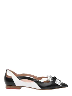 SCAROSSO Leather Ballerina Shoes - Black