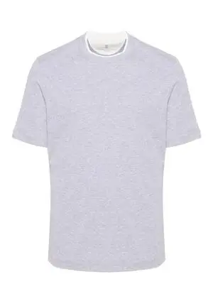 Brunello Cucinelli Contrast-trim T-shirt - Grey