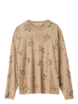 Miu Miu Floral-appliqué T-shirt - Neutrals