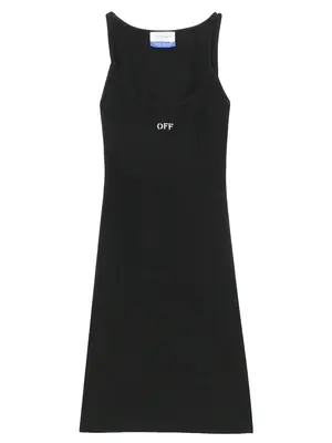 Off-White Embroidered Ribbed Minidress - Black
