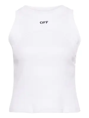 Off-White Embroidered Logo Ribbed Tank Top - White