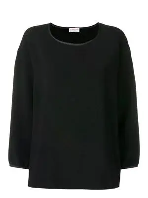 Alberto Biani Satin-trim Crewneck Blouse - Black