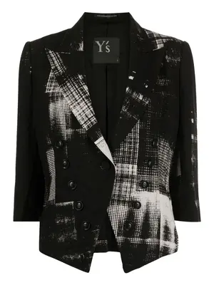 Y’s Check-print Blazer - Black