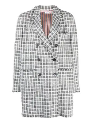 Thom Browne Check-pattern Oversize Coat - Grey