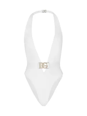 Dolce & Gabbana Plunging V-neck One-piece Swimsuit - White