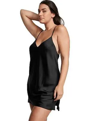 Victoria's Secret Leopard Jacquard Satin Slip Dress Black